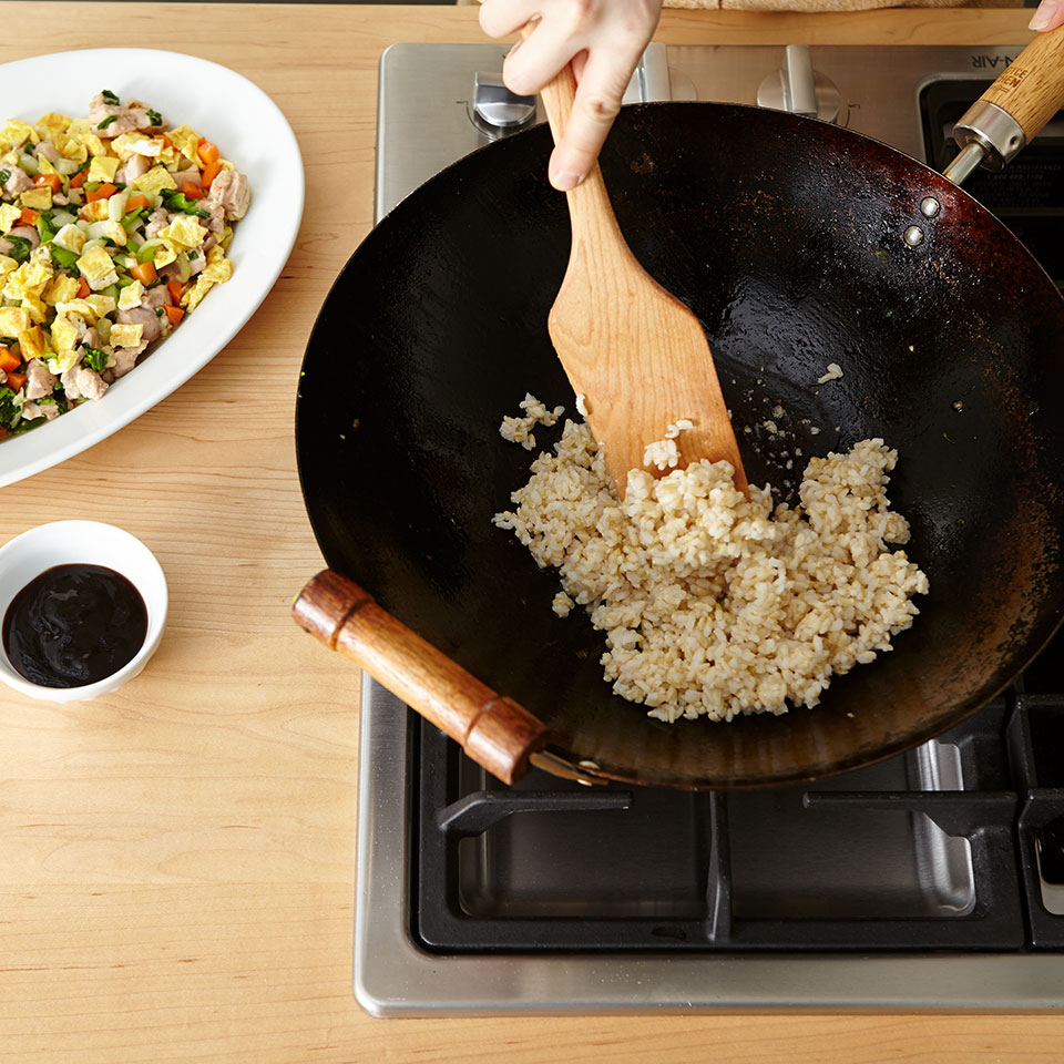 What pan is used to cook fried rice?