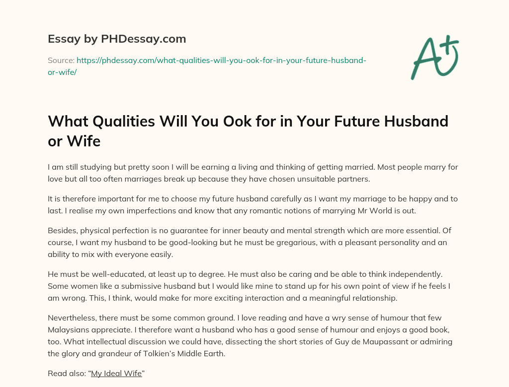 What qualities your future husband should have?