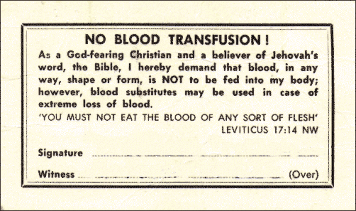 What religion does not allow blood transfusions?