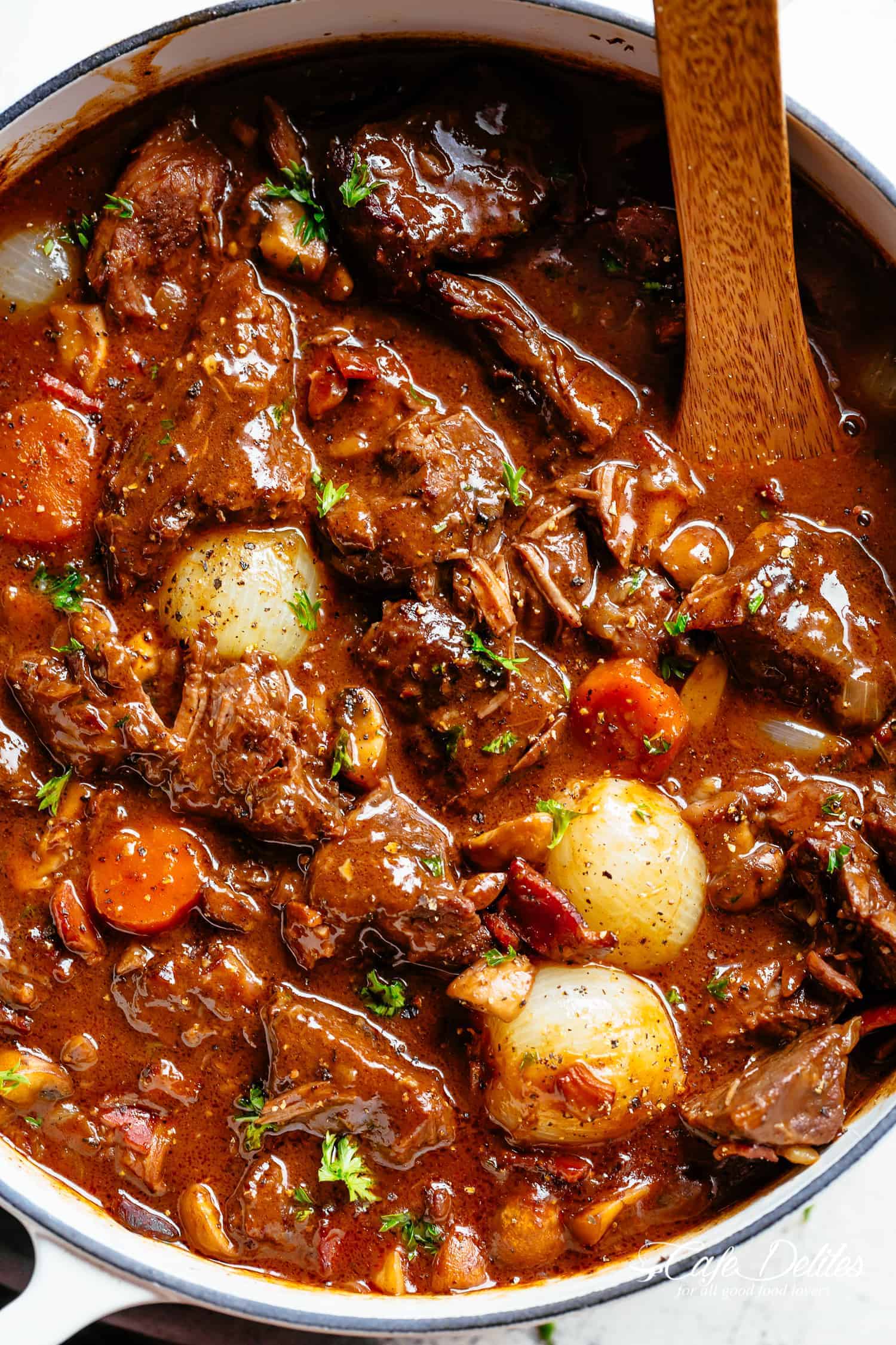 What should be the consistency of beef bourguignon?
