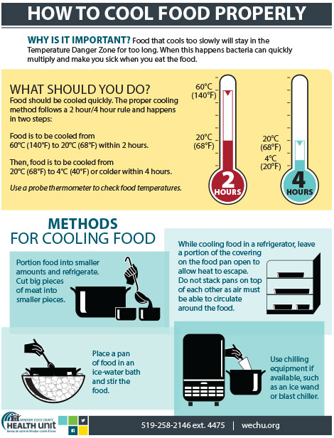 What should you do if cooling large amounts of food?