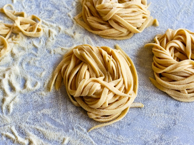 What two ingredients make up pasta dough specifically what type of wheat is used to make pasta and why?