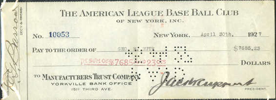 What was Babe Ruth's 1927 salary?