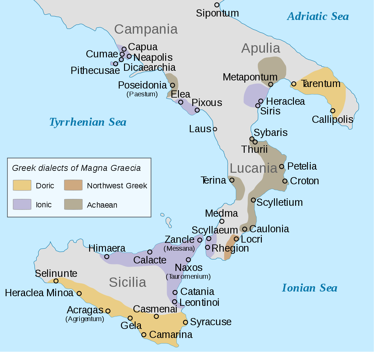What were the Greek colonies of Italy called?