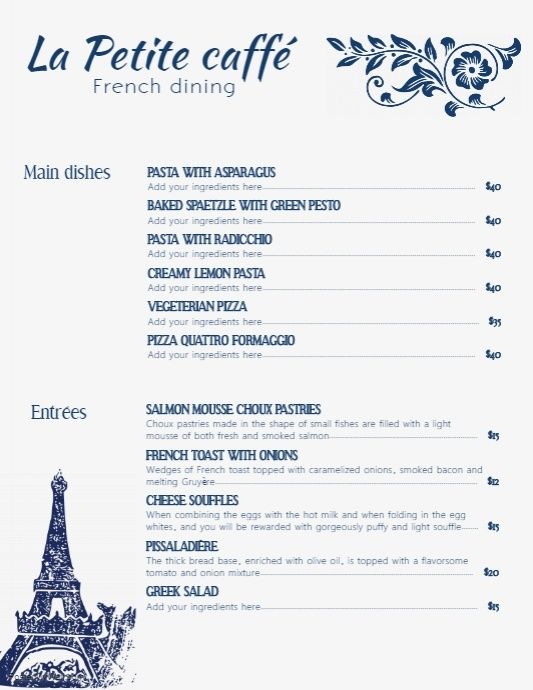 What would be on a French menu?