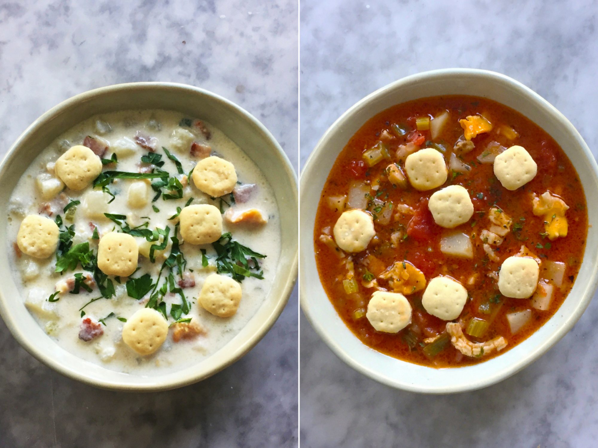 What's the difference between Manhattan clam chowder and New England Clam Chowder?
