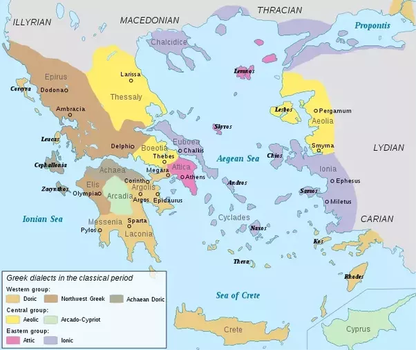 Where were the Aeolian Greeks located Dorians?