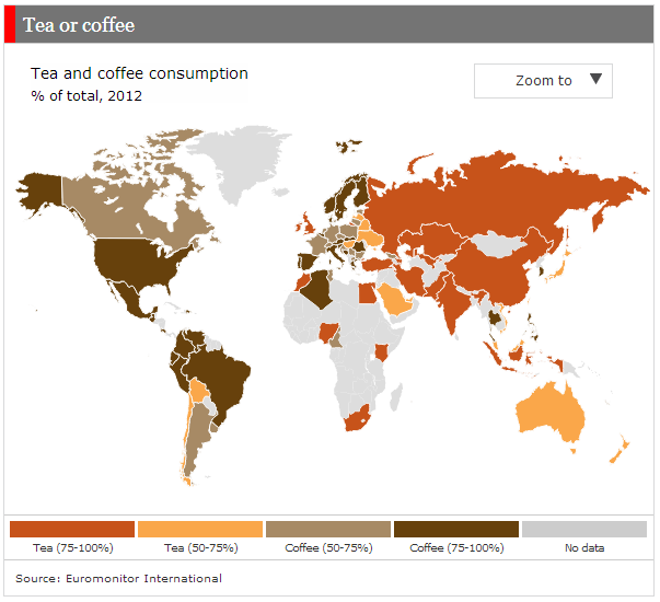 Which country drinks more tea than coffee?