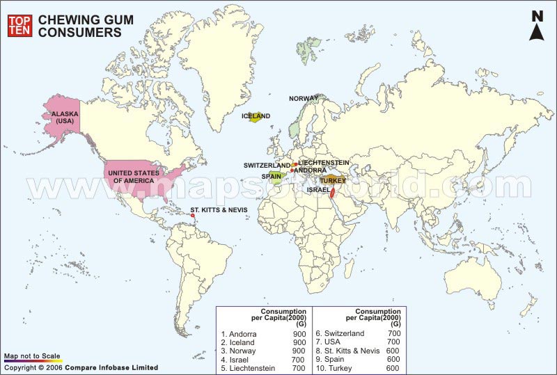Which country eats the most gum?