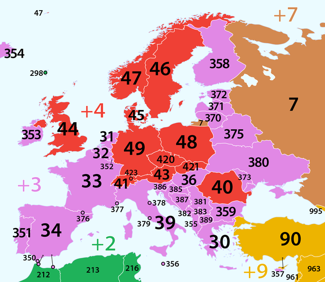 Which country has  44 code?