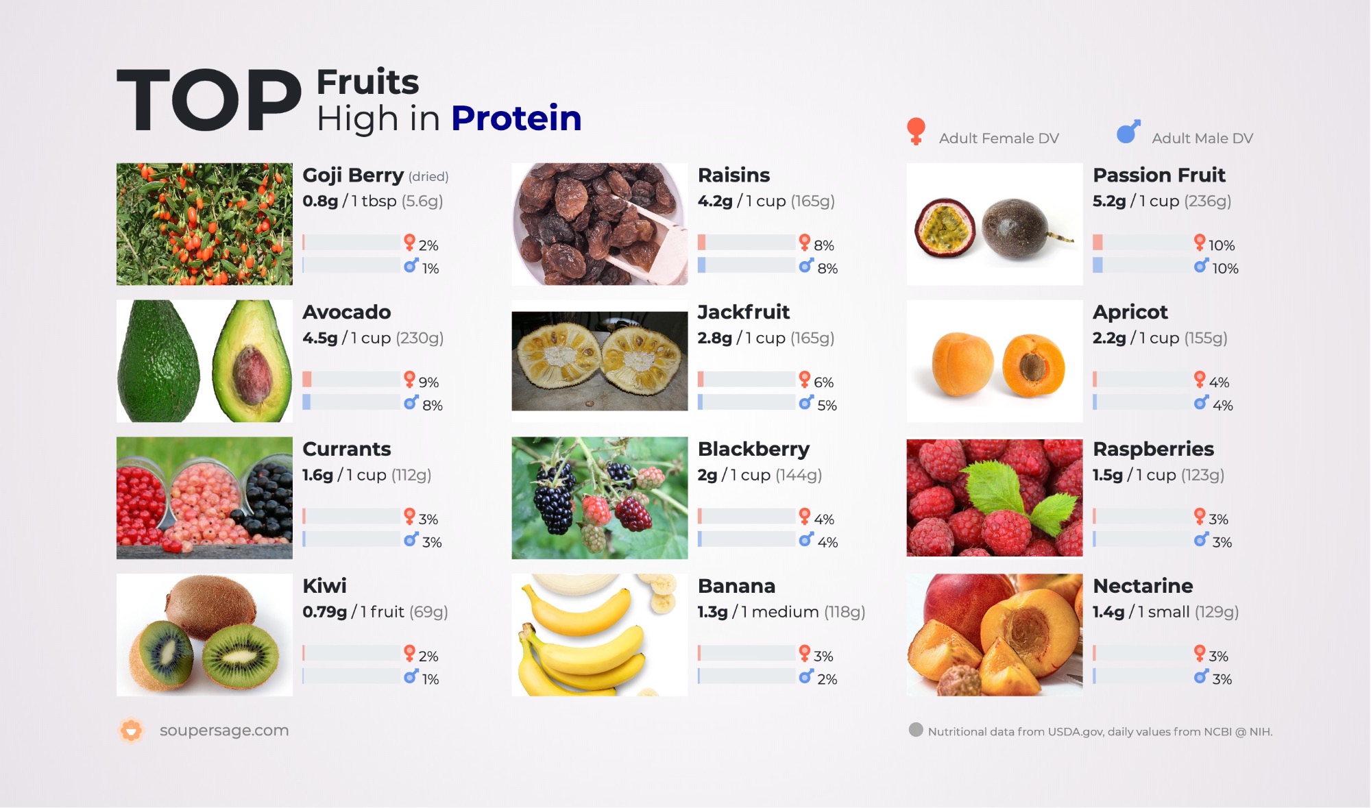 Which fruit is highest in protein?