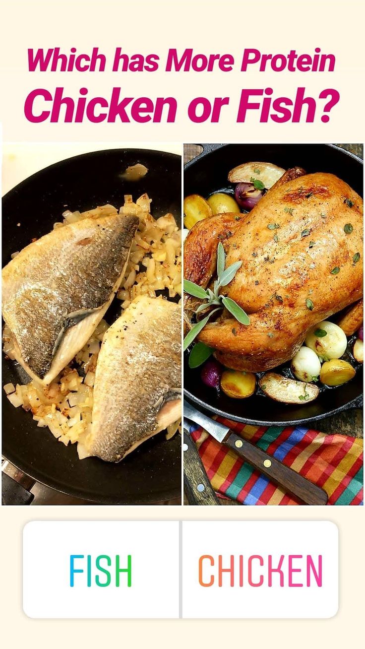 Which has more protein chicken or seafood?