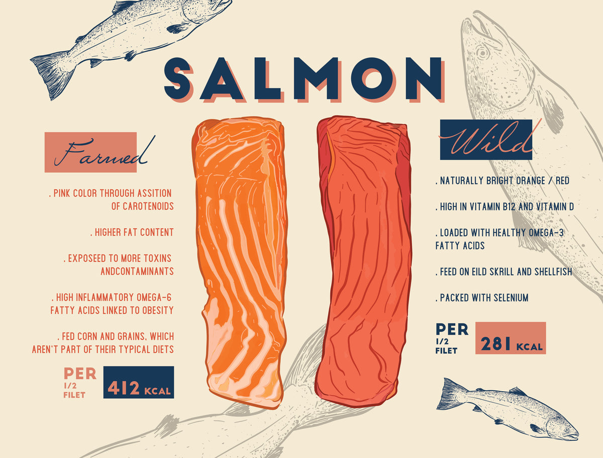 Which is healthier farm raised or wild caught salmon?