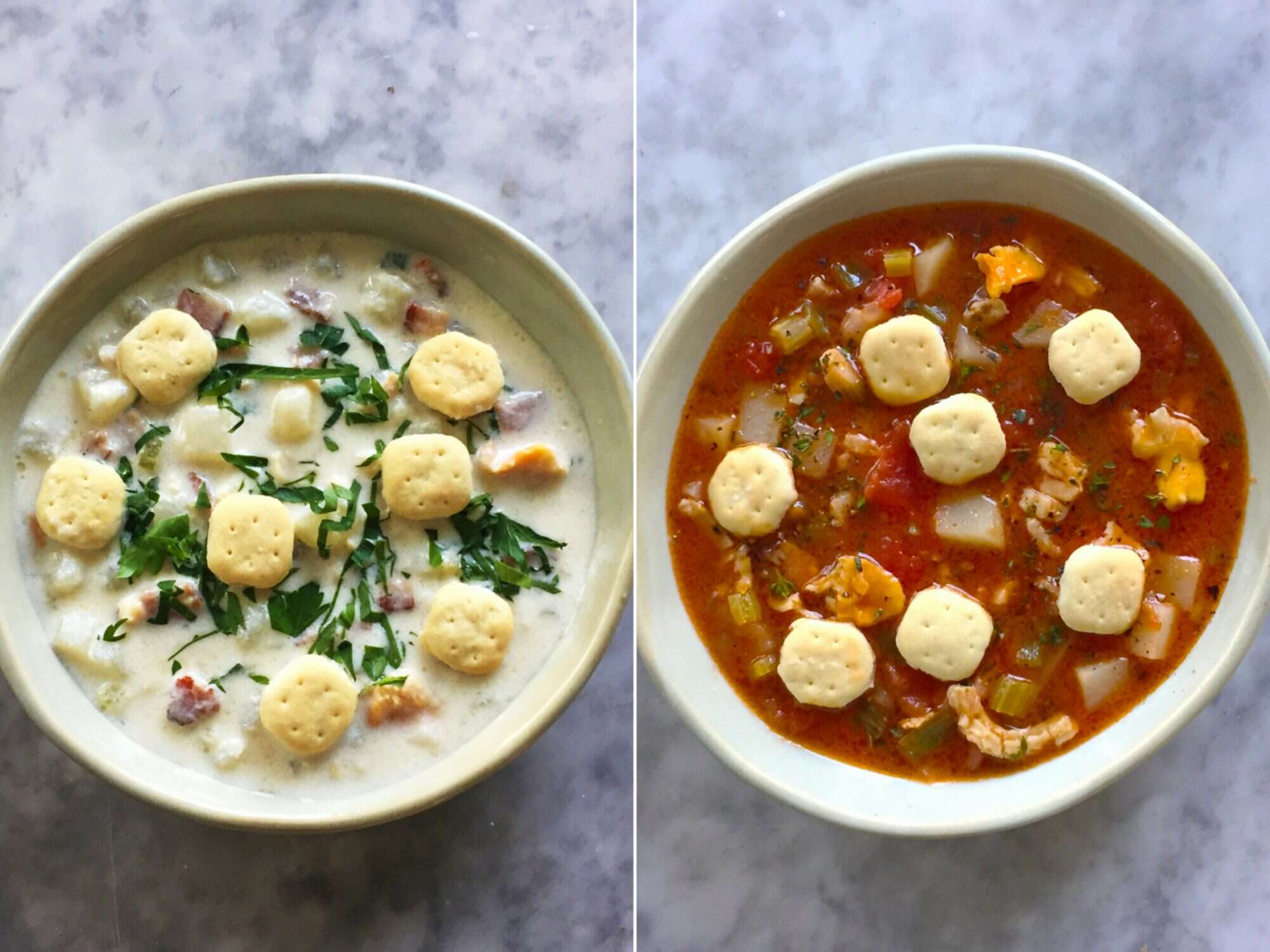 Which is healthier Manhattan or New England clam chowder?