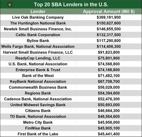 Who are the top SBA lenders?