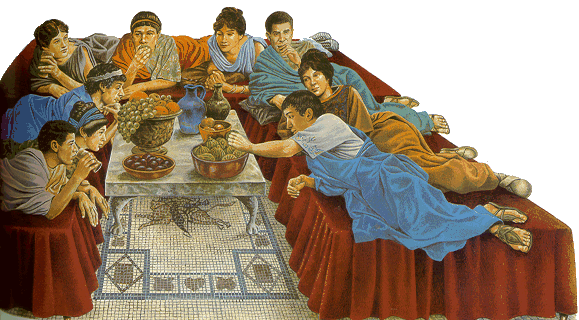 Why did Greeks and Roman eat while laying down?