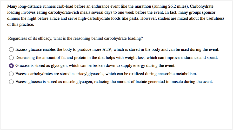 Why do long distance runners carb load?